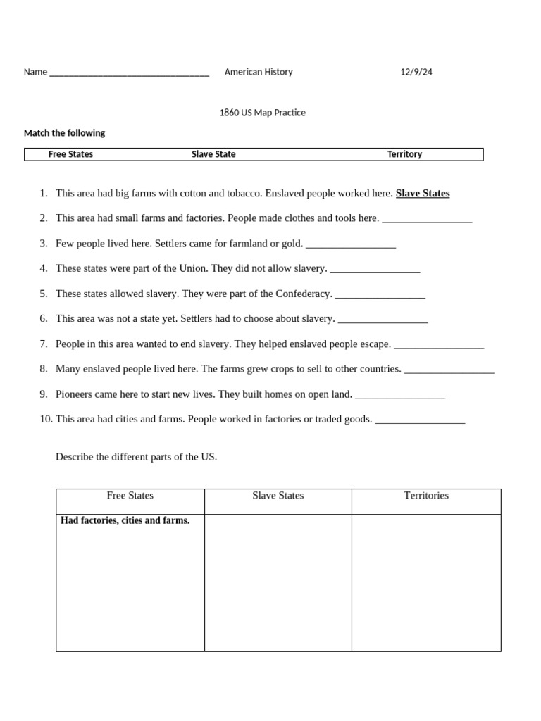 Amer Hist 1860 Map Review | PDF | Slavery | North America