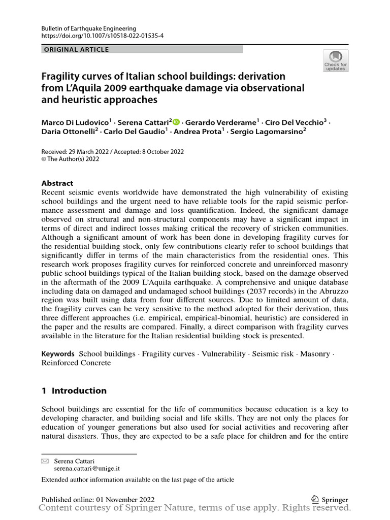 Fragility Curves of Italian School Buildings Deriv | PDF | Risk ...
