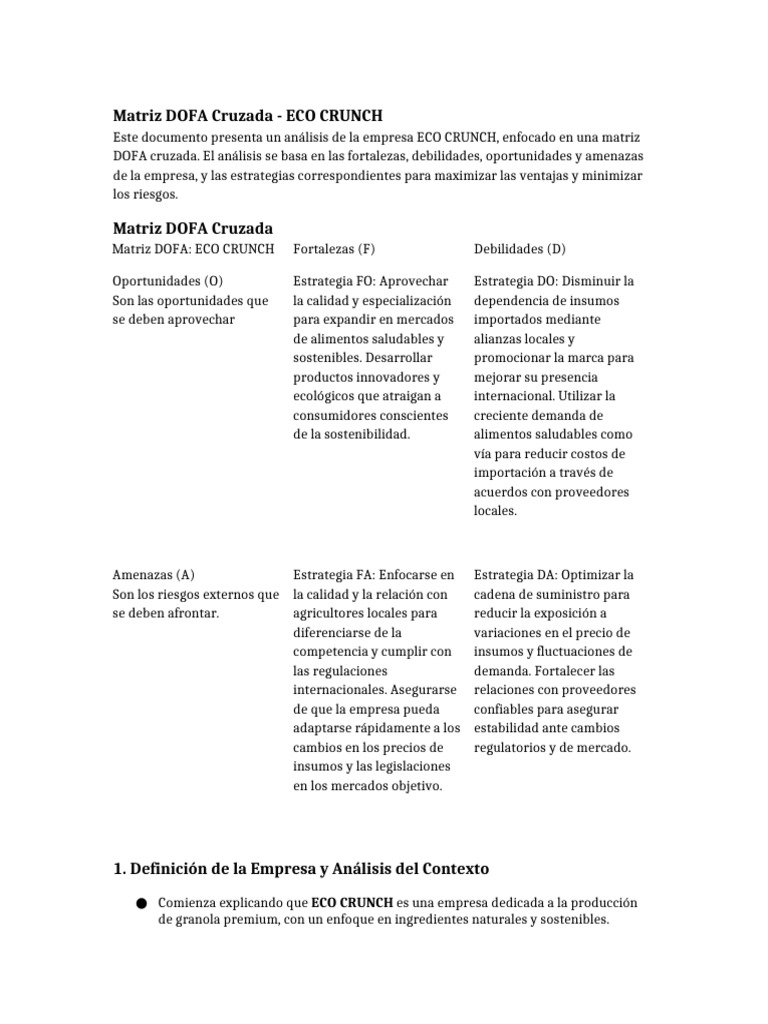 Estrategias DOFA para ECO CRUNCH | PDF | Análisis FODA | Business