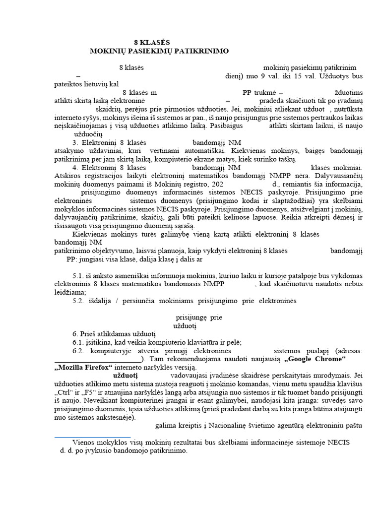 Matematikos Bandomojo Instrukcija | PDF