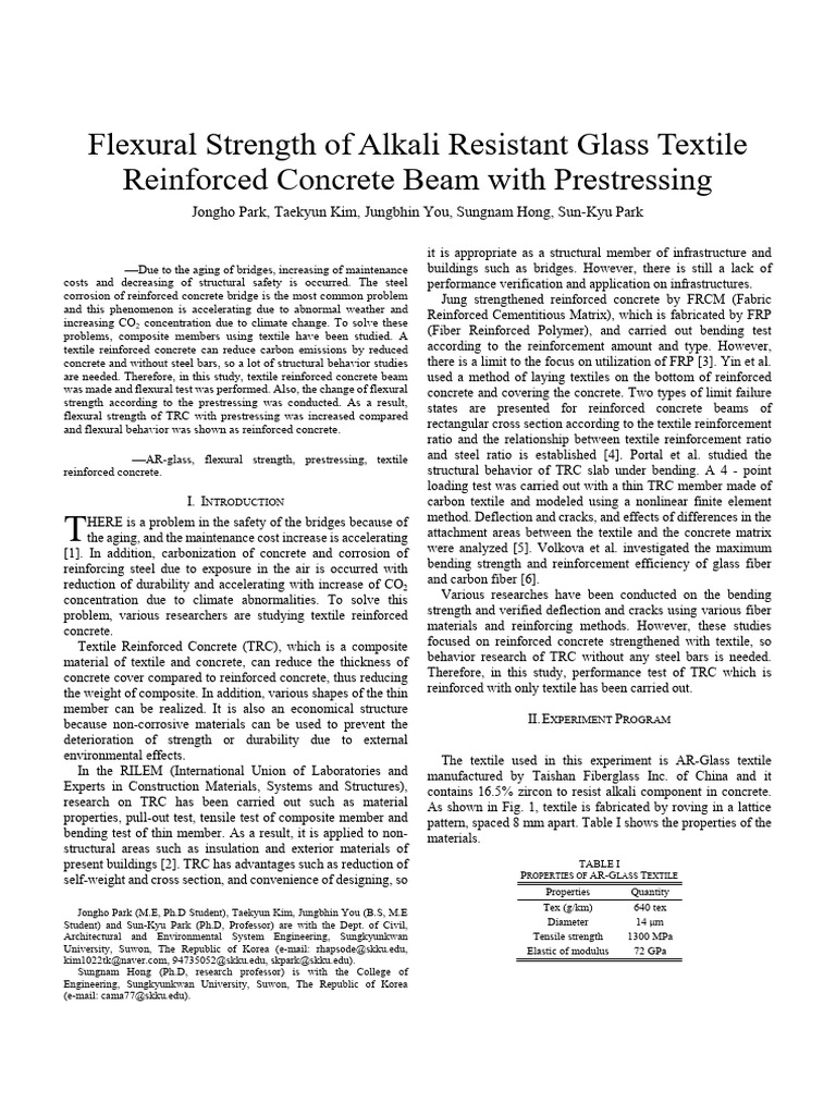 Flexural Strength of Alkali Resistant Glass Textile Reinforced Concrete ...