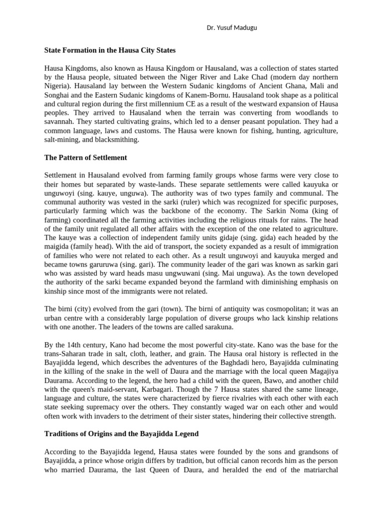 Origins of the Hausa City-States | PDF