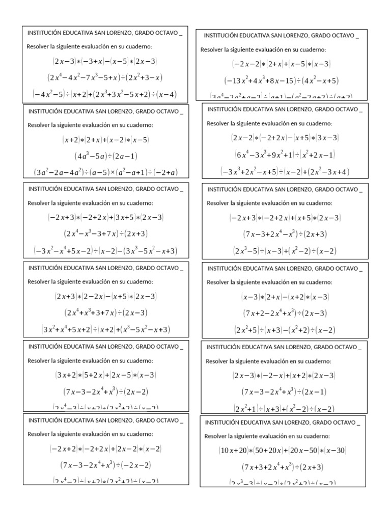 Evaluaciones de Álgebra para Octavo Grado | PDF