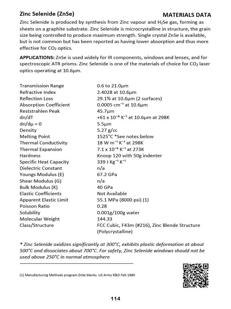 Zinc Selenide Znse Data Sheet | PDF | Young's Modulus | Elasticity ...