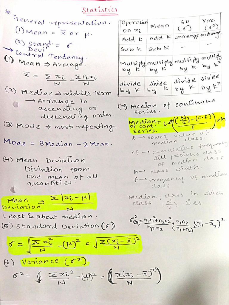 Statistics Formula Sheet | PDF