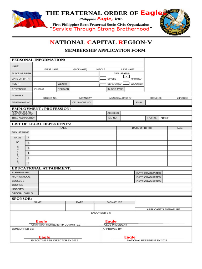 Membership Application for Eagles Organization | PDF