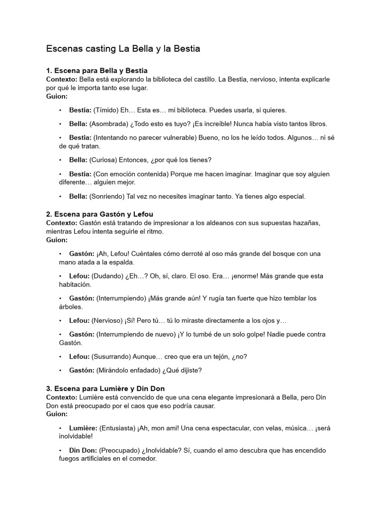 Escenas Casting La Bella y La Bestia | PDF