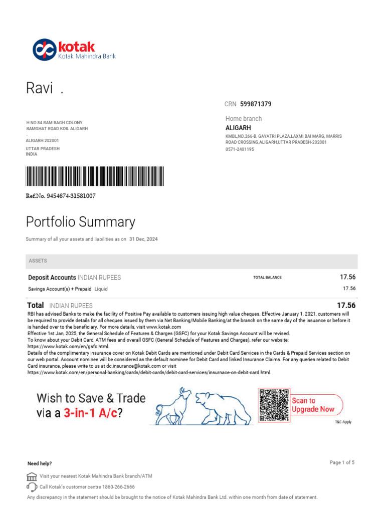 Ravi .: Portfolio Summary | PDF | Banks | Payments