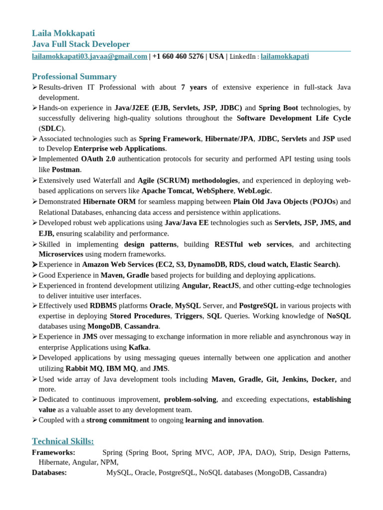 Laila Mokkapati | PDF | Spring Framework | Java (Programming Language)