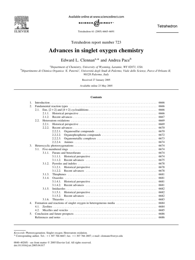 Advances in singlet oxygen chemistry reacciones de oxig singlete | PDF ...
