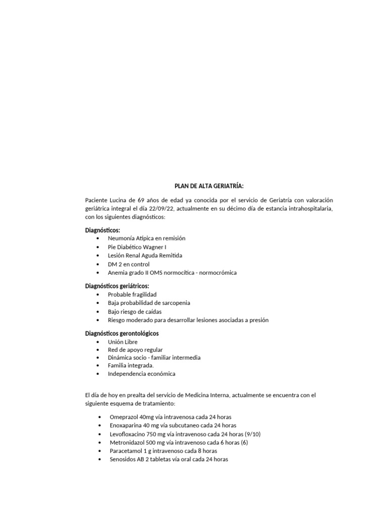 Plan de Alta para Paciente Geriátrica | PDF | Medicina | Causas de la ...