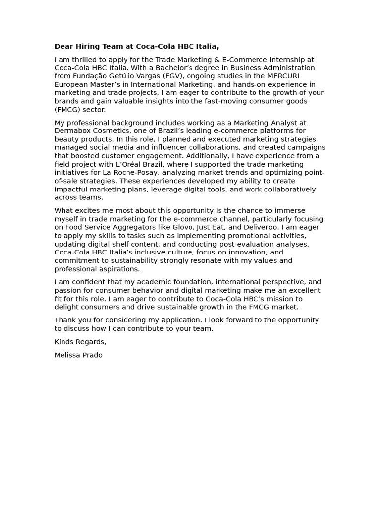 Coca Cola Trade Marketin Letter | PDF