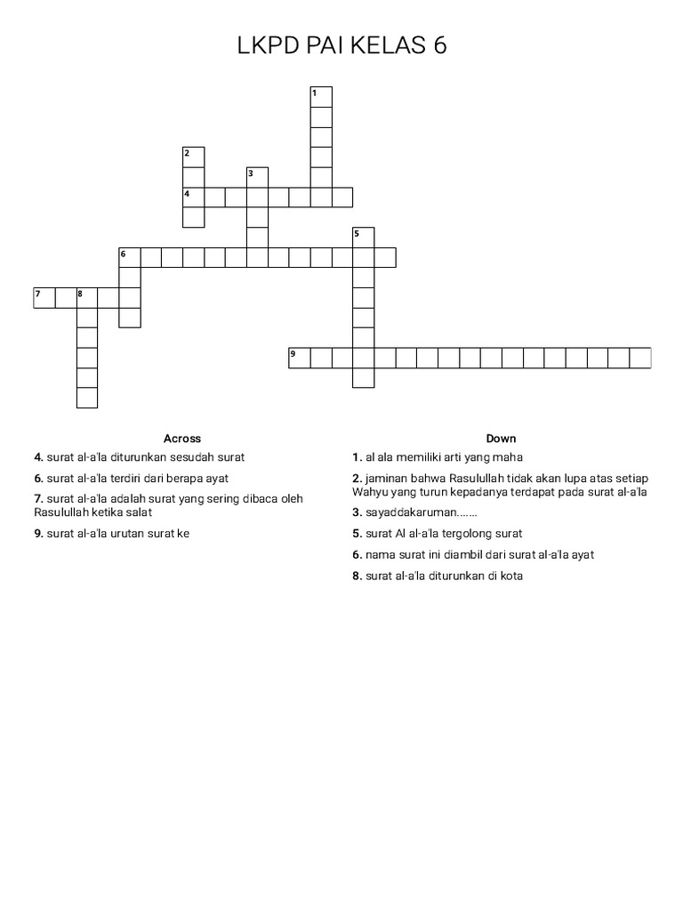 LKPD PAI KELAS 6 - Crossword Labs | PDF