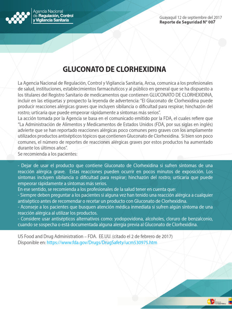 GLUCONATO-DE-CLORHEXIDINA Alerta 007 2017 | PDF