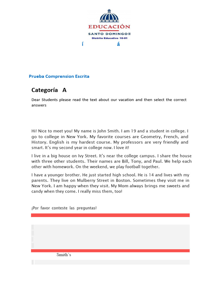 Prueba Escrita | PDF