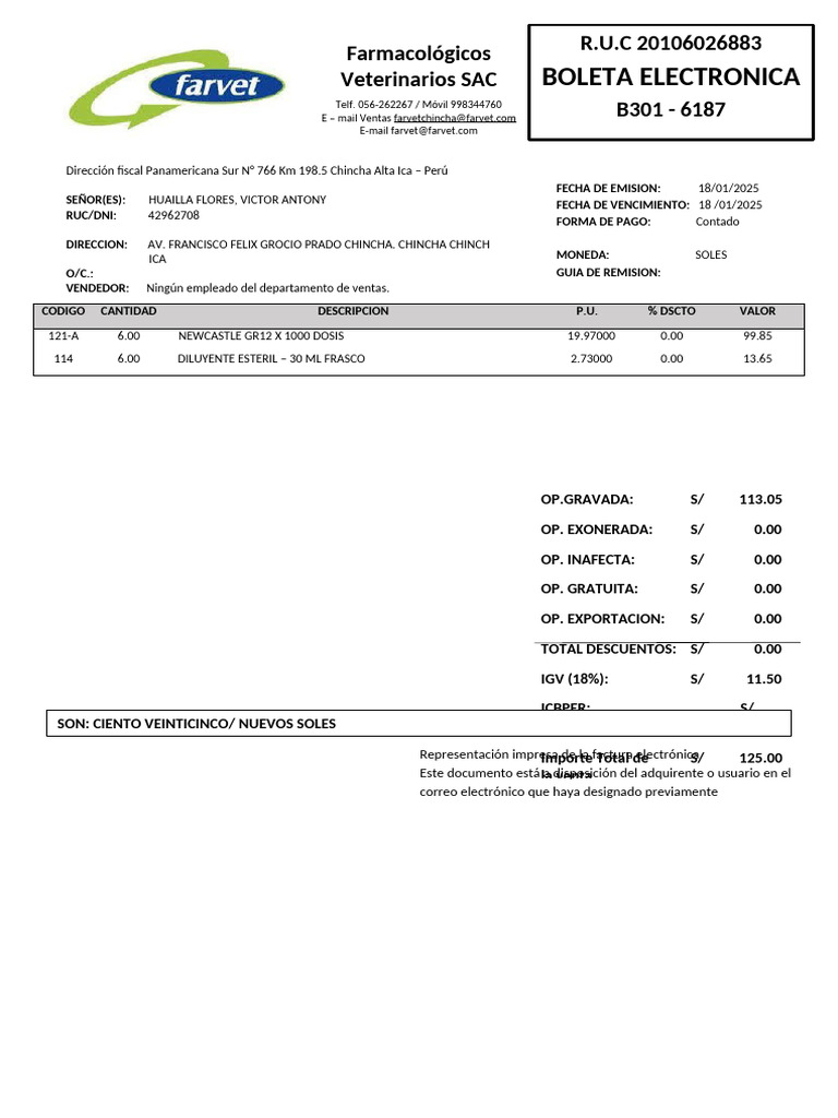 Boleta Electrónica de Venta | PDF