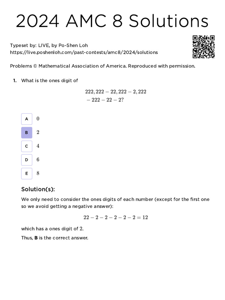 Amc8 2024 Solutions | PDF | Triangle | Mathematics