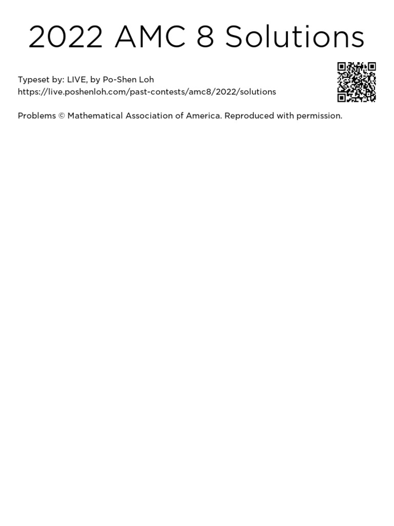 Amc8 2022 Solutions | PDF | Multiplication | Area