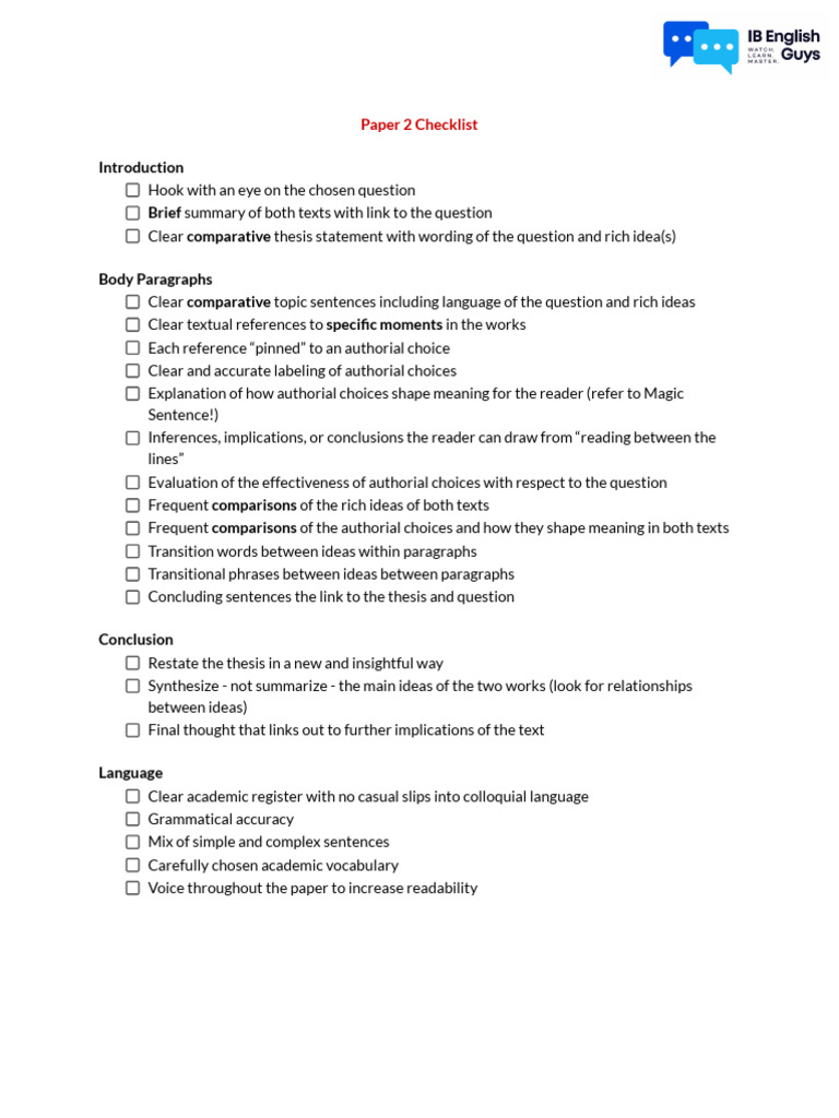 Paper 2 Checklist | PDF