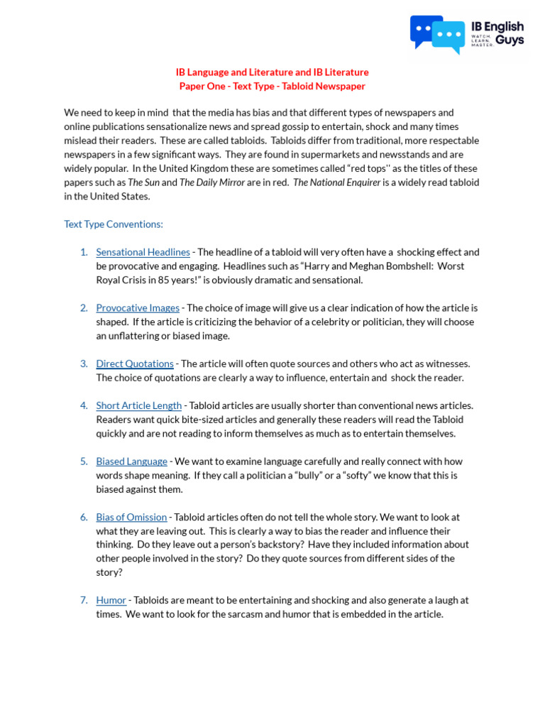 87 - Paper One - Tabloid - Conventions | PDF | Journalism | News