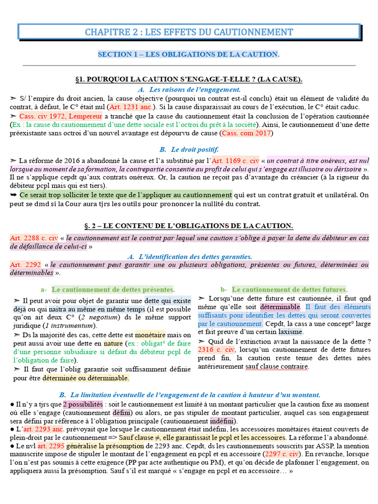 Effets du Cautionnement et Obligations | PDF | Cautionnement | Débiteur