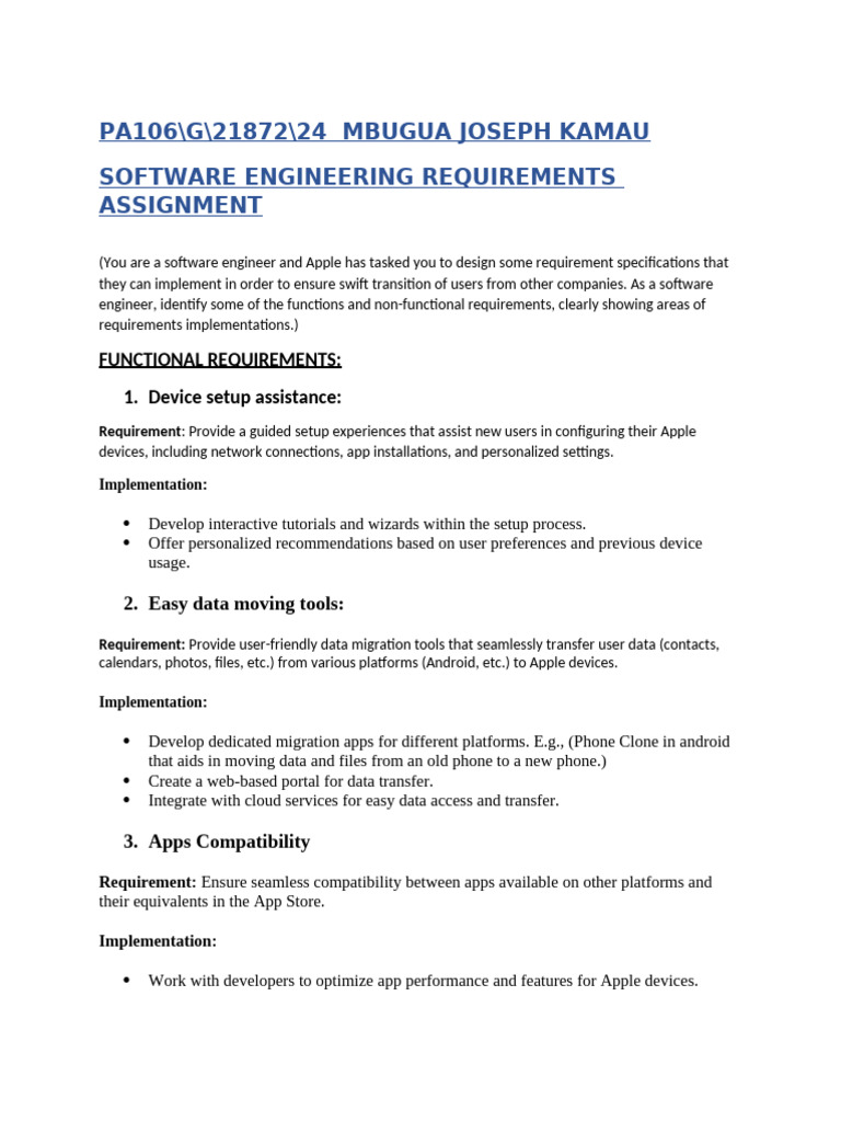 Software Engineering Requirement Assignment | PDF | Mobile App | User ...