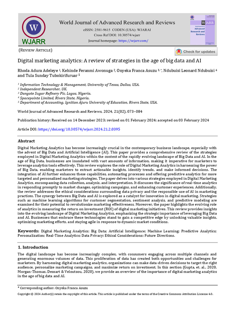 Digital Marketing Analytic A Review of Strategies in The Age of Big ...