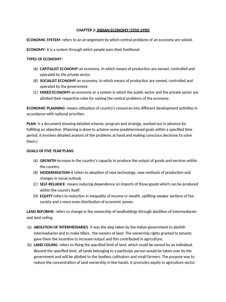GIST OF Chapter2 INDIAN ECONOMY 1950-90 | PDF | Green Revolution | Agriculture