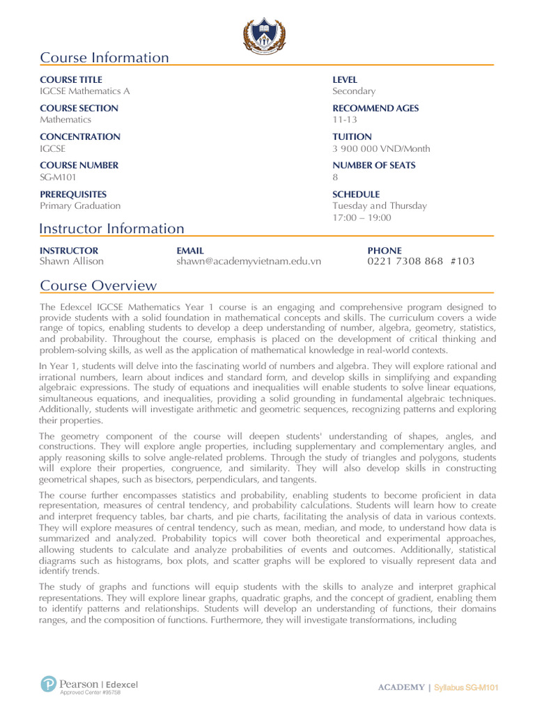 SYLLABUS - IGCSE Mathematics A I SM-G101 EN | PDF | Mathematics | Geometry