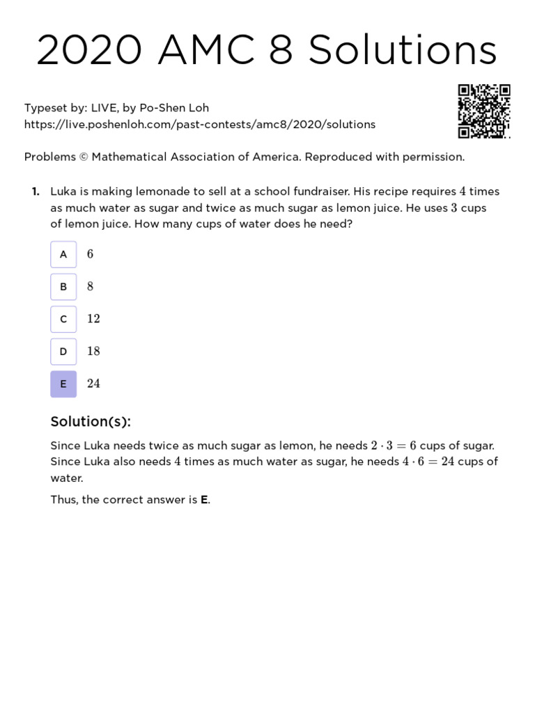 Amc8 2020 Solutions | PDF | Area | Mathematics