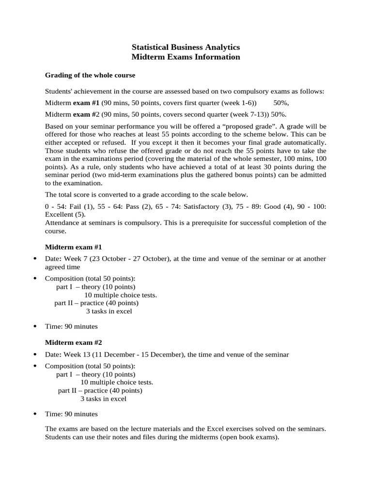 Statistical Business Analytics Midterm Guide | PDF | Microsoft Excel | Educational Stages