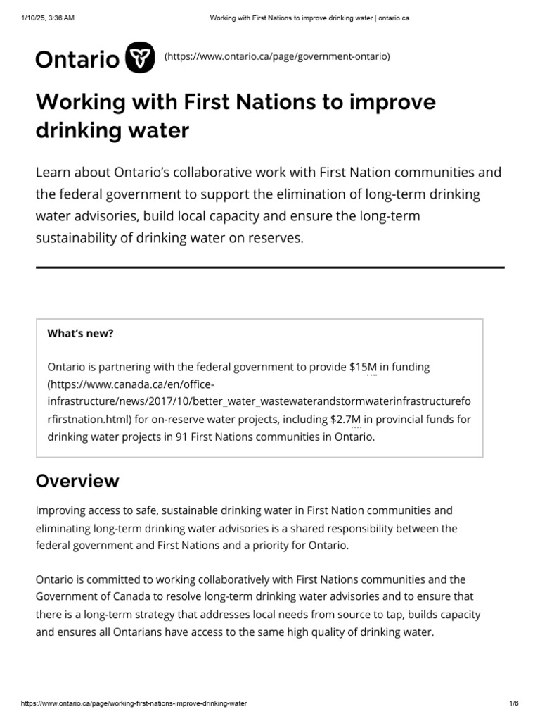 Working With First Nations To Improve Drinking Water - Ontario - Ca ...