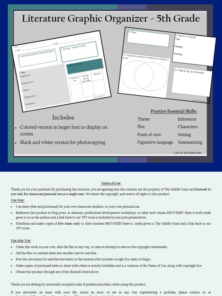 Literature Graphic Organizer - 5th Grade: Includes | PDF | Plot (Narrative)