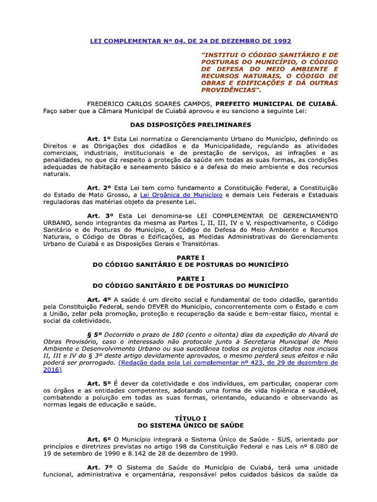 Lei Complementar #04, de 24 de 12 de 1992 - Compressed | PDF