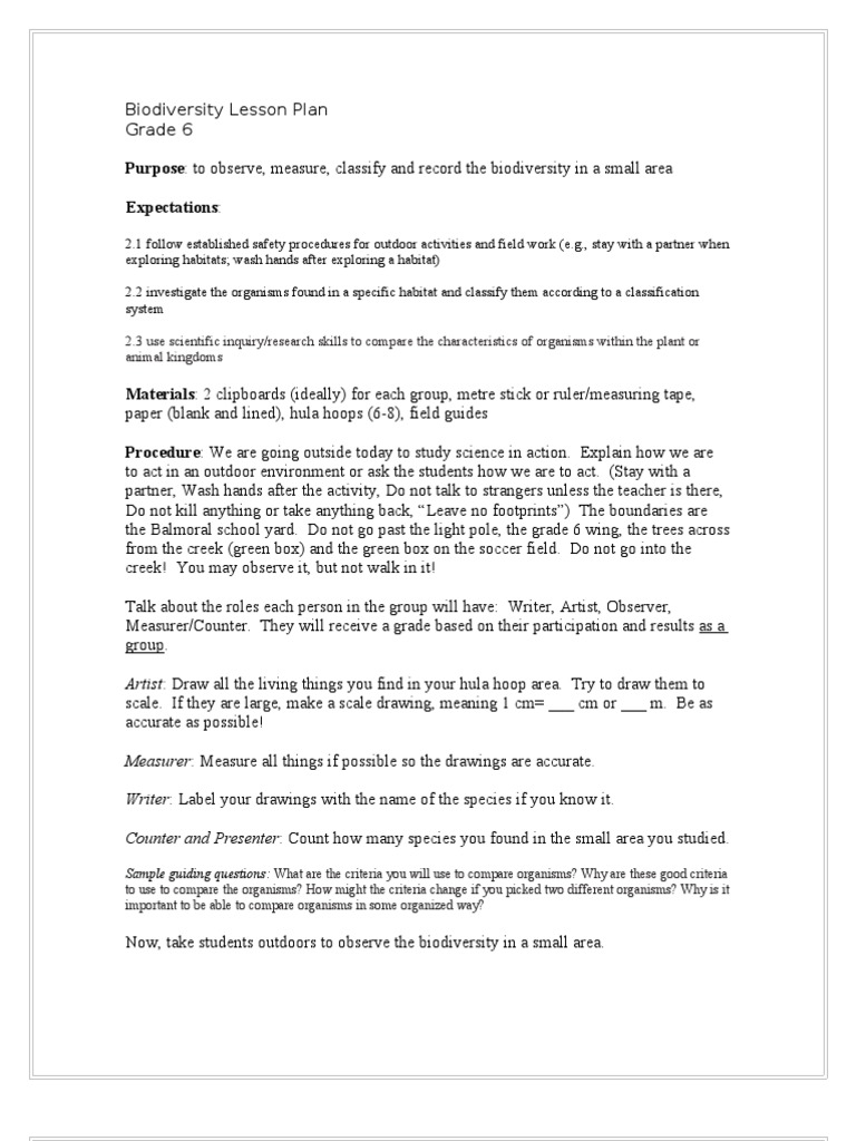 Biodiversity Lesson Plan | PDF | Lesson Plan | Biodiversity