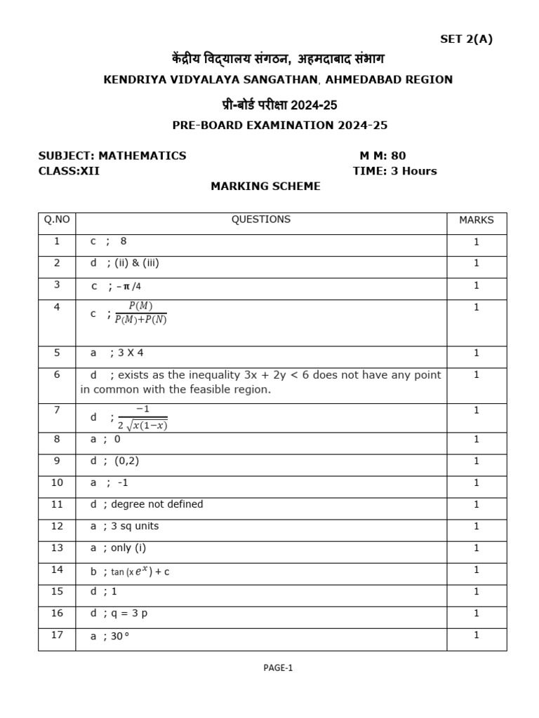 MATHS - XII - MS - PB - 2024 - 25 - SET - 2(A) | PDF | Mathematics
