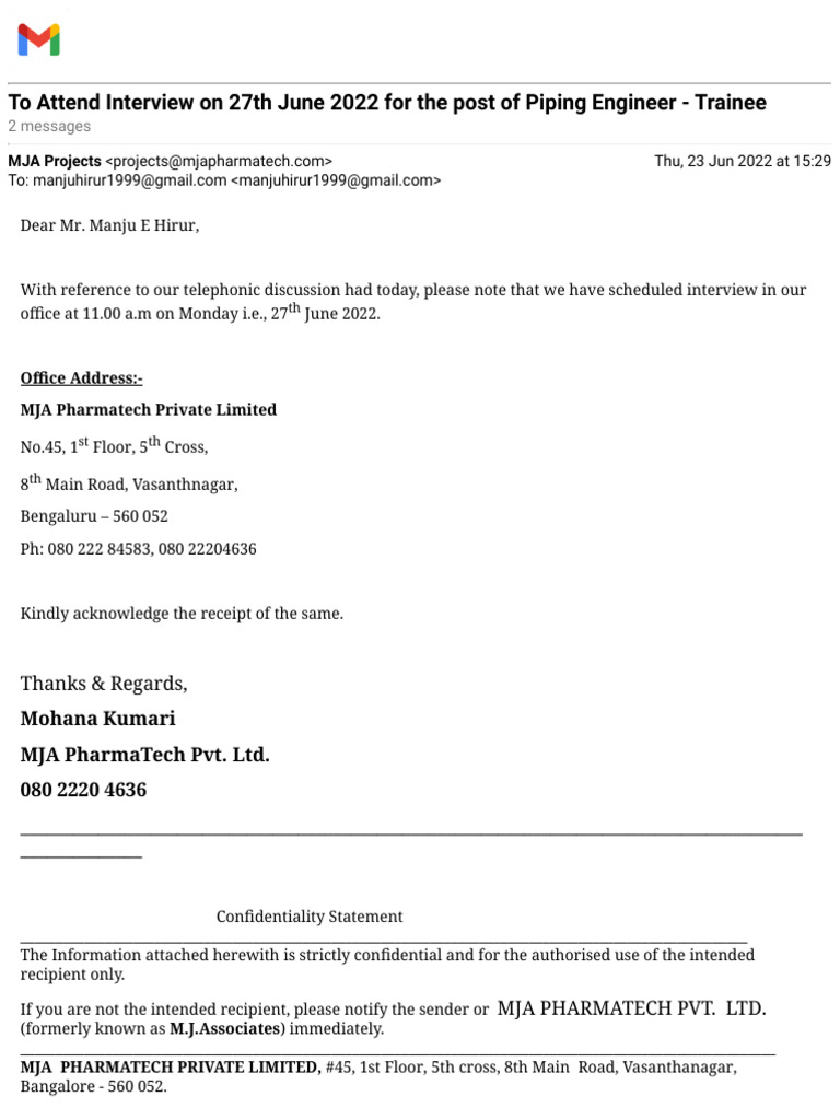 Gmail - To Attend Interview On 27th June 2022 For The Post of Piping ...