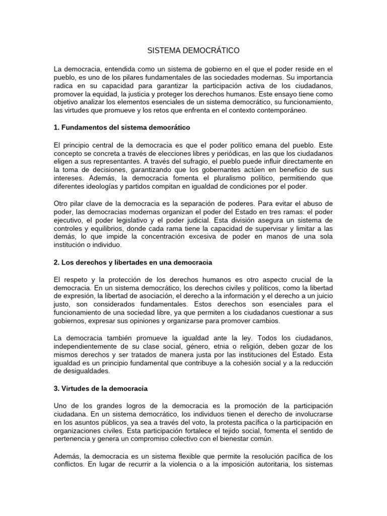 Elementos Clave del Sistema Democrático | PDF | Democracia | Ideologías ...