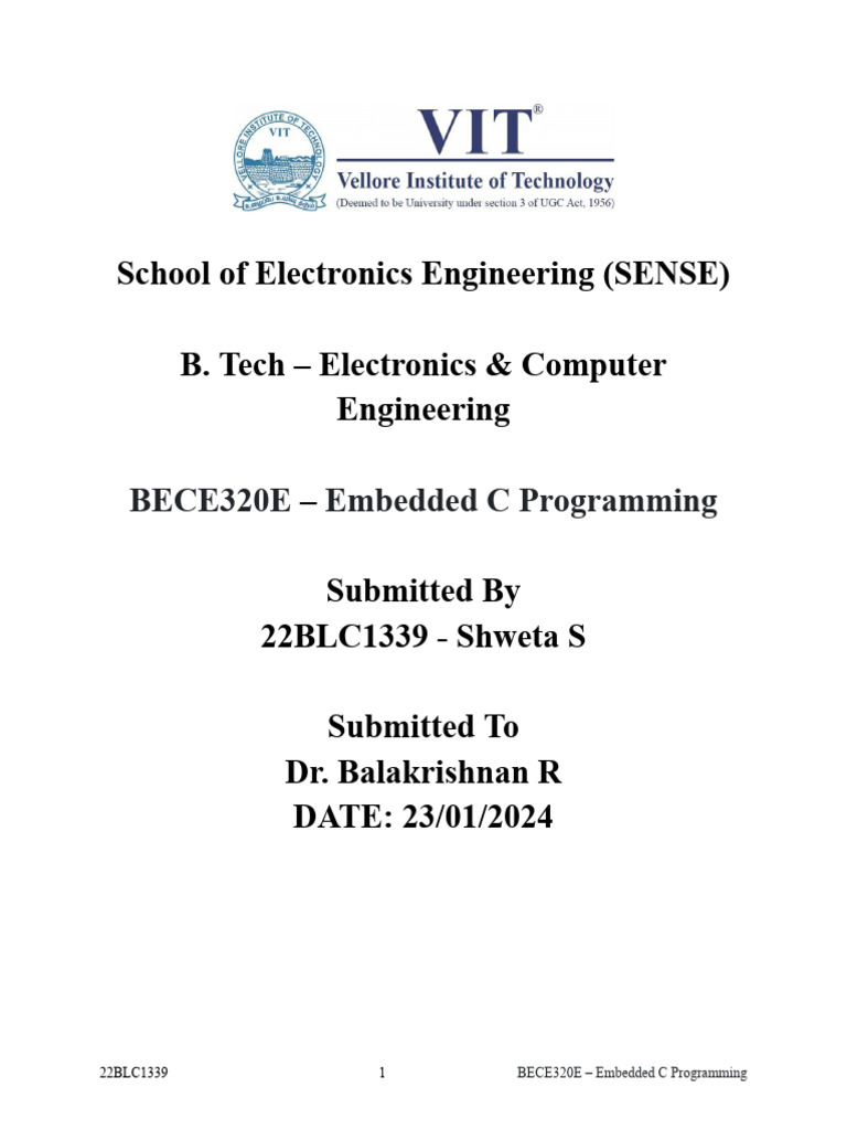 Embedded C Class Assignment 1 - 22BLC1339 | PDF | Control Flow | Integer (Computer Science)