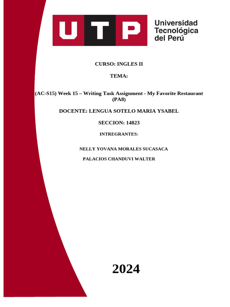 (AC-S15) Week 15 - Writing Task Assignment - My Favorite Restaurant ...