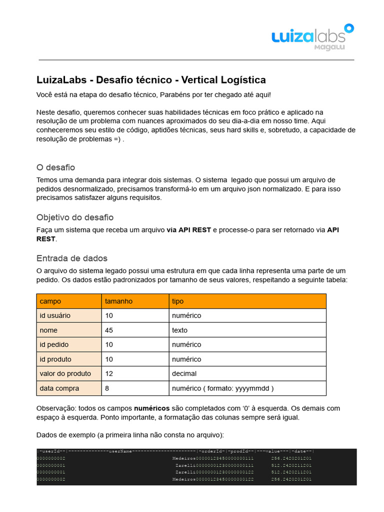 Desafio Técnico - Vertical Logistica | PDF | Framework de software | Informática