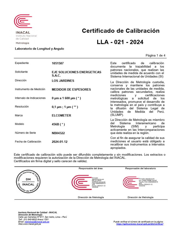 Medidor de Espesores Lla-021-2024 | PDF | Metrología | Calibración