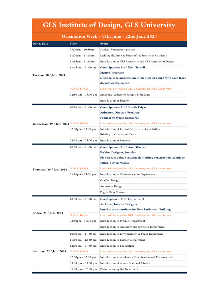 Orientation Week Schedule-2024 | PDF | Clothing | Fashion