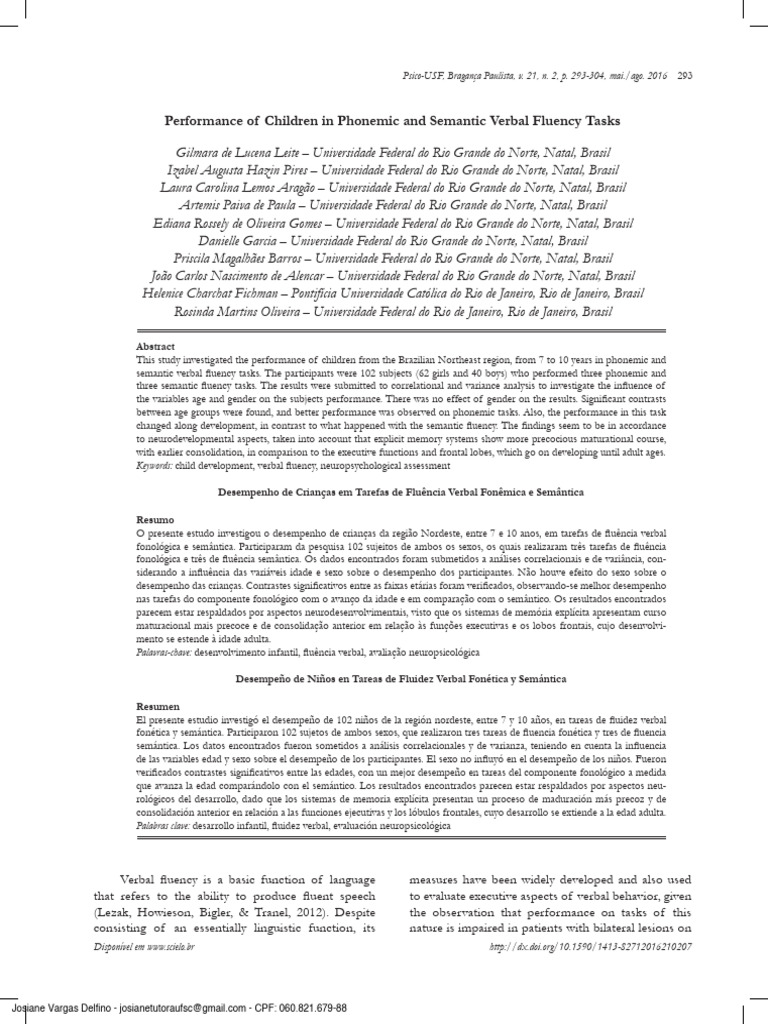 Performance of Children in Phonemic and Semantic Verbal Fluency Tasks ...