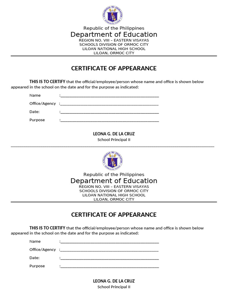 Certificate of Appearance A4 Anyone | PDF