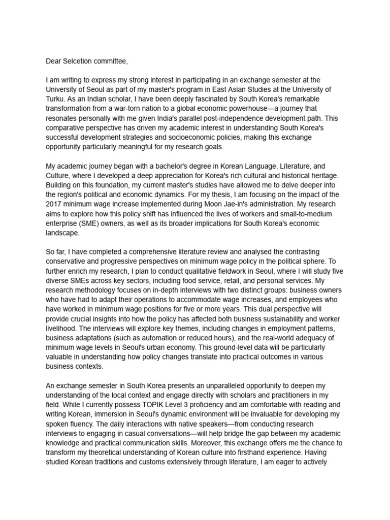 Motivation letter exchange | PDF | Korean Language | South Korea