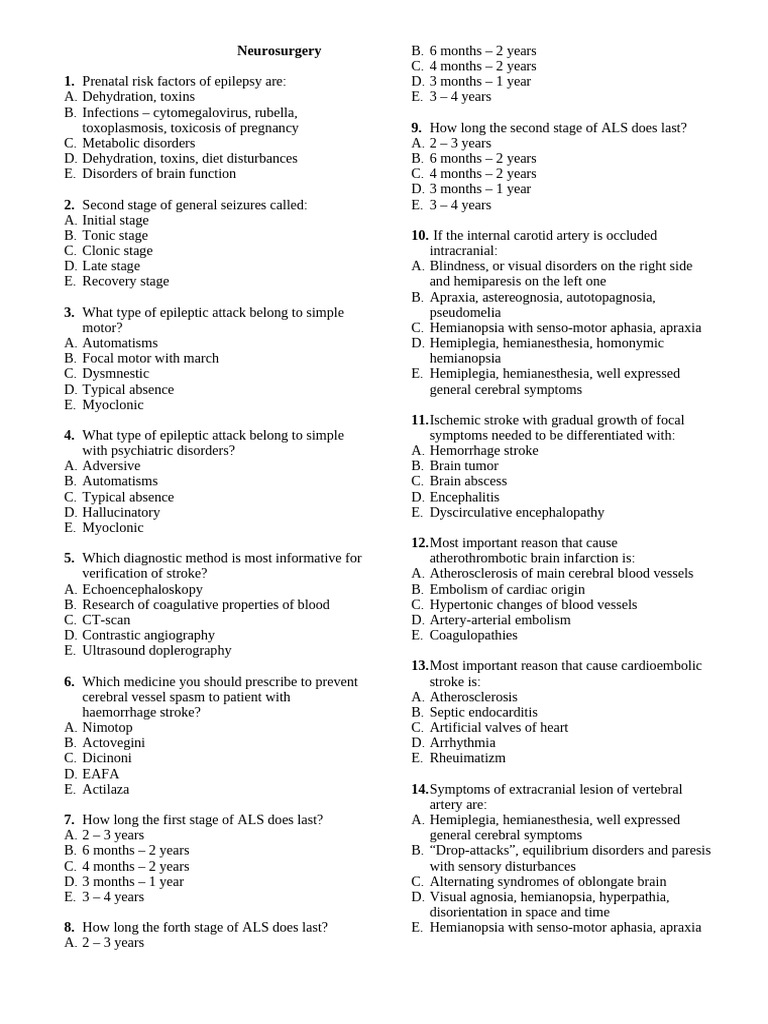 EXAM Mcq 7sem 2024-2025 - Копия | PDF | Parkinson's Disease | Stroke