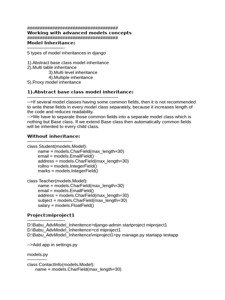Advanced Models Concepts - Model - Inheritance - Notes - v1 | PDF ...