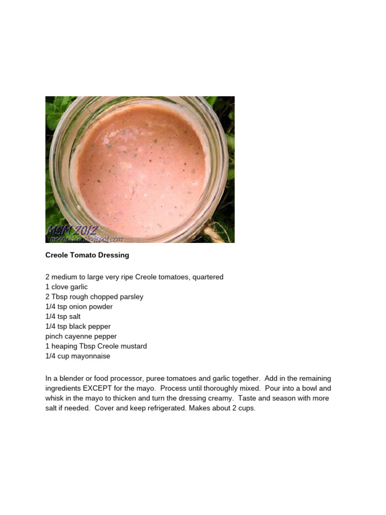 Creamy Creole Tomato Dressing Recipe | PDF