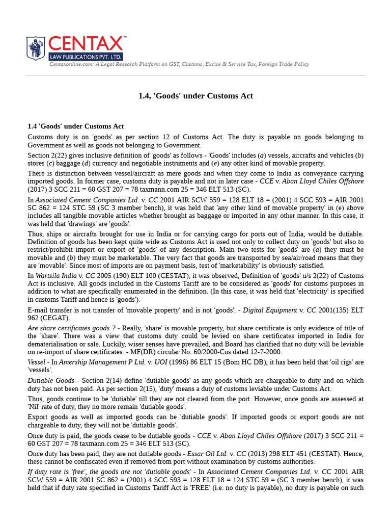 2024 01 30T00 00 Commentary 1 4 Goods Under Customs Act | PDF | Customs ...